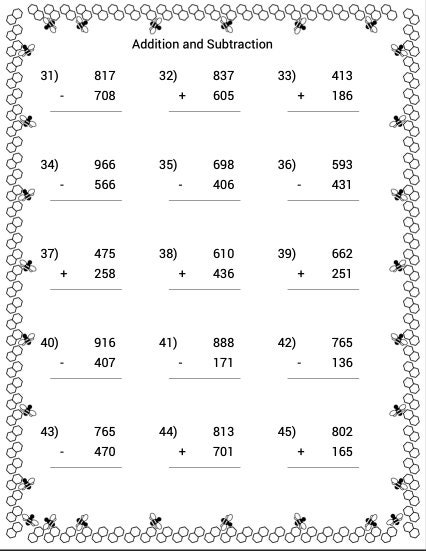Printable Math Worksheets, Addition and Subtraction, Homeschool ...