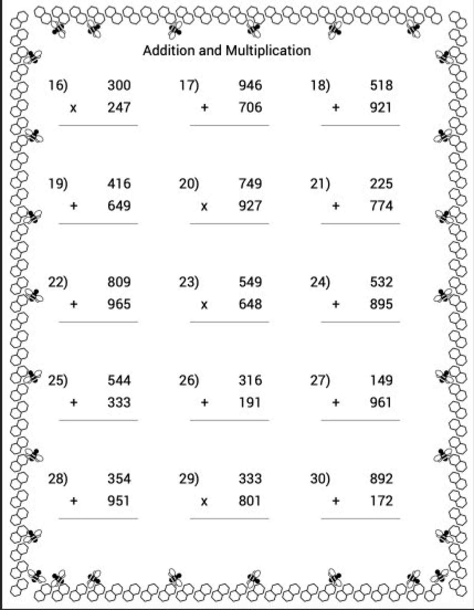 Printable Math Worksheets Addition Homeschool Instant Download With printable-math-worksheets-addition-homeschool-instant-download-with