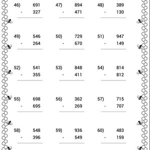 Printable Math Worksheets, Subtraction, Homeschool, Instant Download ...