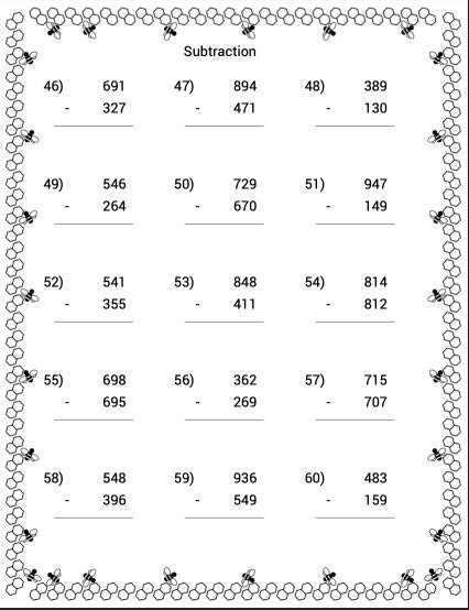Printable Math Worksheets, Subtraction, Homeschool, Instant Download ...