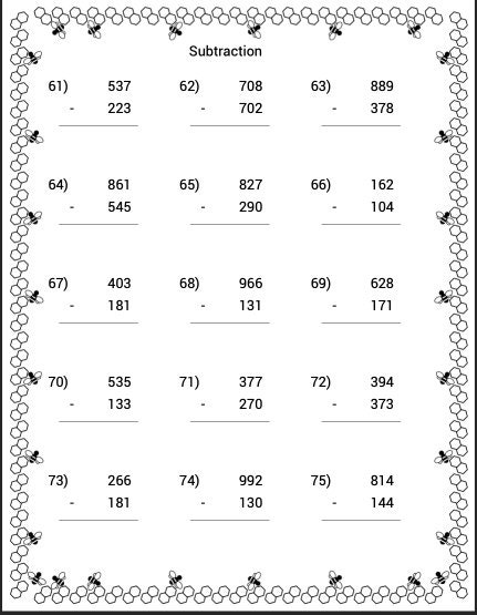 Printable Math Worksheets, Subtraction, Homeschool, Instant Download ...