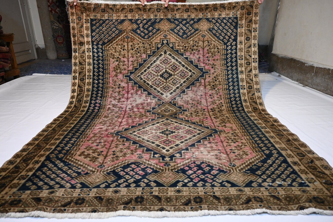 5x6 Afghan Vintage Rug 5x6'4 Ft Turkmen Geometric Design 1920s Antique ...