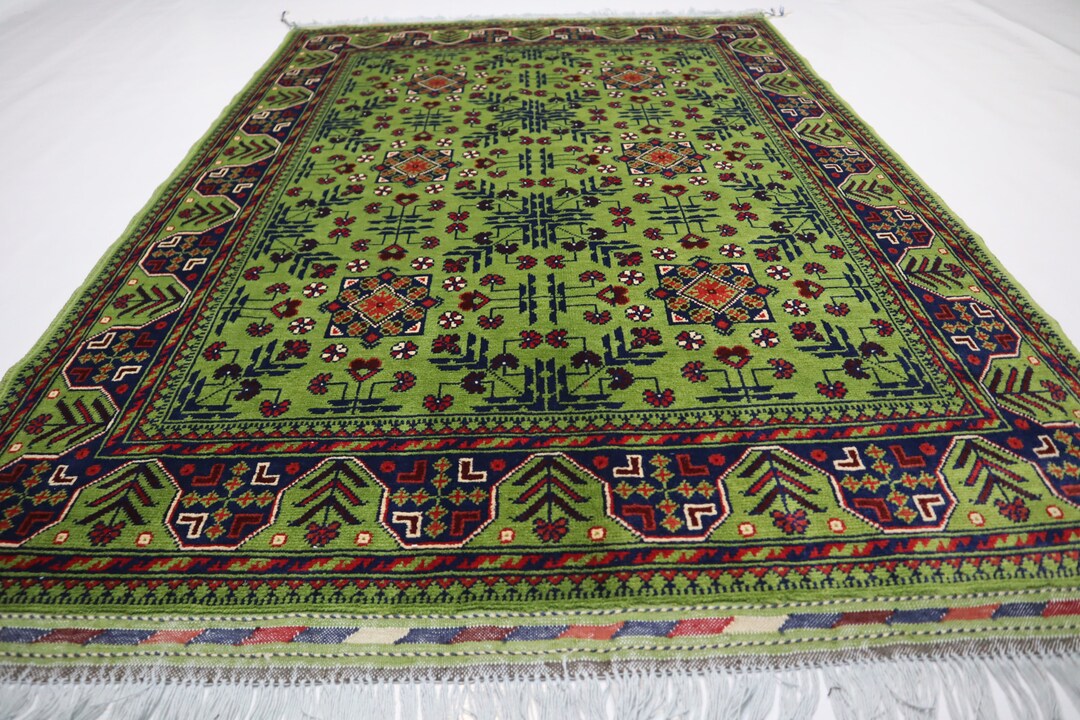 5x7 Green Bukhara Rug 7x10 8x12 Turkmen Bokhara Design Tribal Rug ...