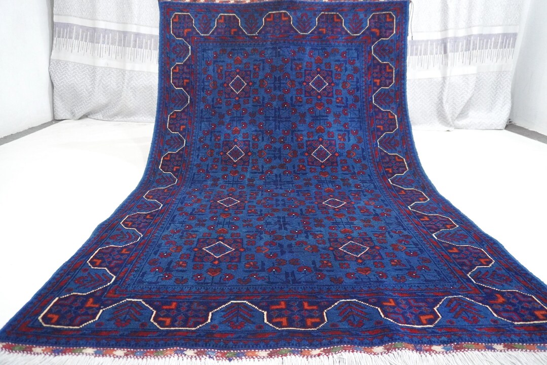 Royal Blue Rug 4x6 Afghan Bukhara Rug 125x185 Cm Handmade Wool Rug ...