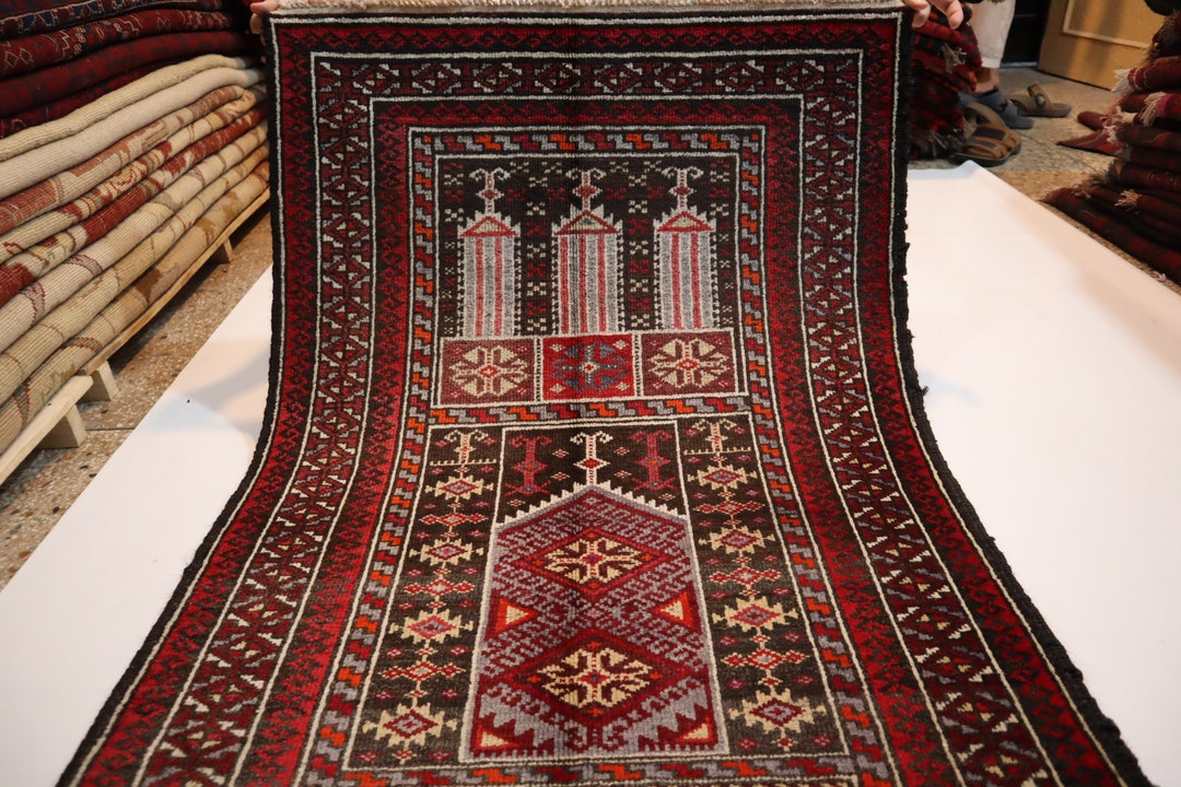 Vintage Prayer Rug 2'9x4'3 Afghan Prayer Bukhara Rug / Oriental Turkmen ...