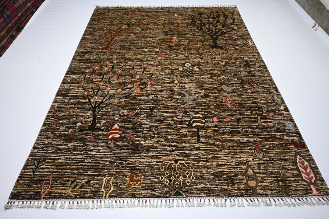 Natural Rug 6x8 Tree of Life Rug/ Afghan Handmade Wool Rug Natural Veg ...