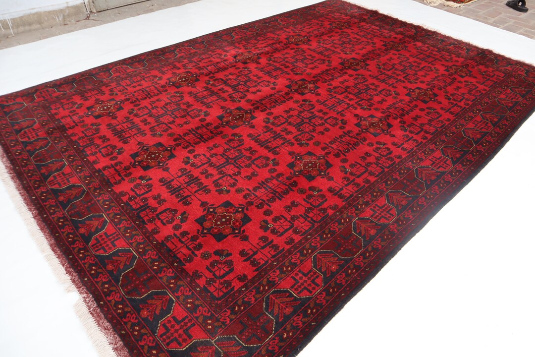 7x10 Red Turkmen Khal Muhammadi Bukhara Rug/ Afghan Handmade Wool Soft ...