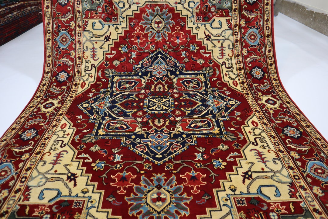 Geometric Heriz Rug 5x7 Ft Turkish Design Afghan Handmade Fine Quality ...