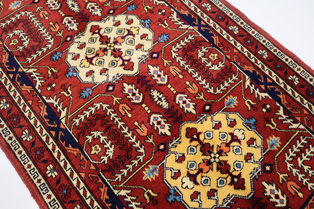 Wheat Design Bukhara Rug/ Afghan 6 Ft Runner Rug/ Oriental Turkmen Rug ...