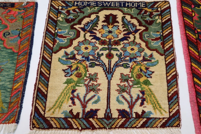 Small Mini Pictorial Gift Rugs / 1'6x1'8 Ft Afghan Hand Knotted Wool ...