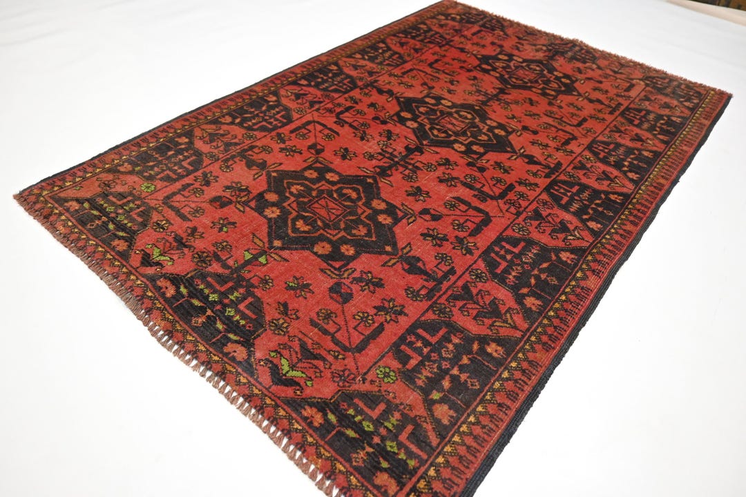 Orange Vintage Bukhara Rug 3x4 Hand Knotted Wool Rug/ Turkmen Tribal ...