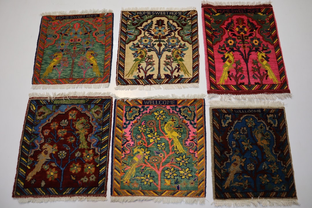 Small Mini Pictorial Gift Rugs / 1'6x1'8 Ft Afghan Hand Knotted Wool ...