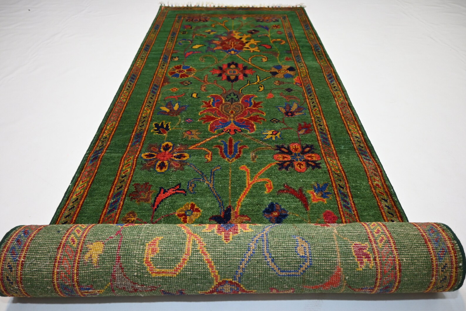 3x10 Green Bijdar Rug/ 10 Ft Runner Rug/ Afghan Fine Turkmen Hand ...