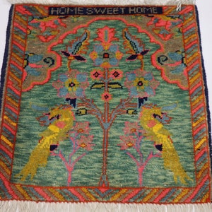 Small Mini Pictorial Gift Rugs / 1'6x1'8 Ft Afghan Hand Knotted Wool ...