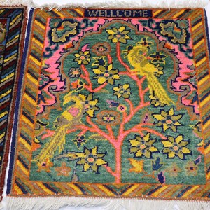 Small Mini Pictorial Gift Rugs / 1'6x1'8 Ft Afghan Hand Knotted Wool ...