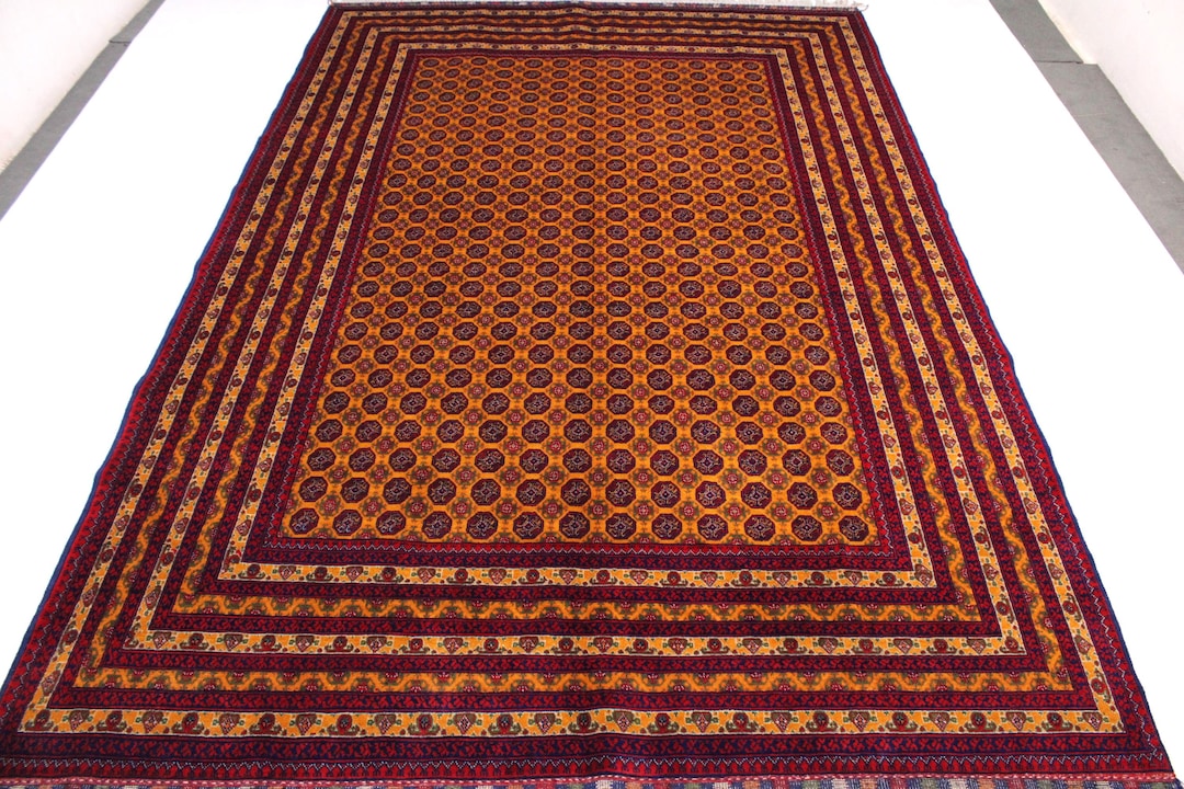 7x10 Golden Yellow Turkmen Mowri Bukhara Rug/ Afghan Handmade High Pile ...