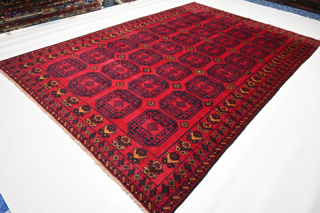 9'8x6'4 Ft Afghan Vintage Rug/ Turkmen Ersari Design Fine Rug/ Handmade ...