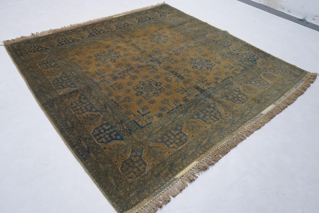 5x5 Terracotta Square Rug 150x150 Cm Afghan Vintage Pattern Bukhara Rug ...