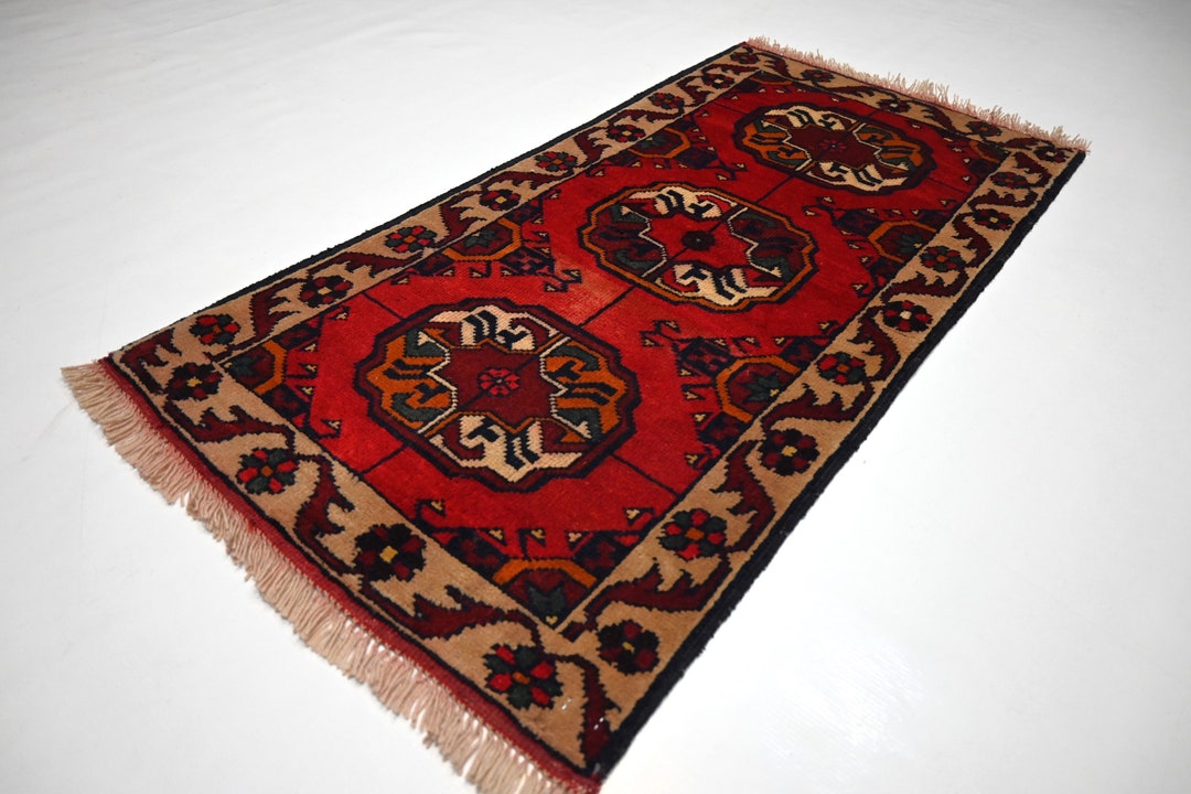 2x6 Vintage Turkmen Ahal Bukhara Runner Rug/ Afghan Handmade Wool Rug ...