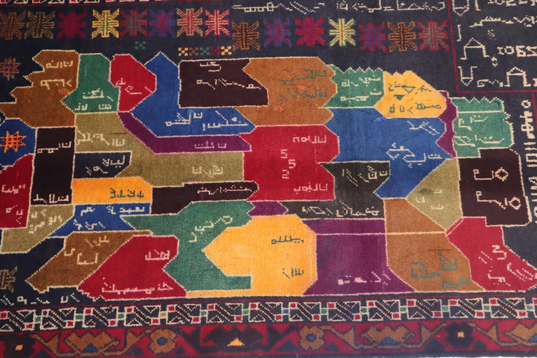 Afghan Vintage Rug 3x5 Ft Afghanistan Cities Names Pictorial Rug ...