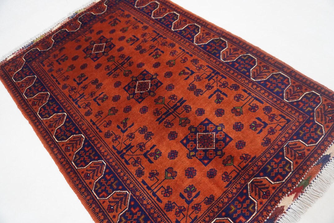 3x5 Orange Rug/ Afghan Bukhara Rug 100x150 Cm Turkmen Handmade Wool Rug ...