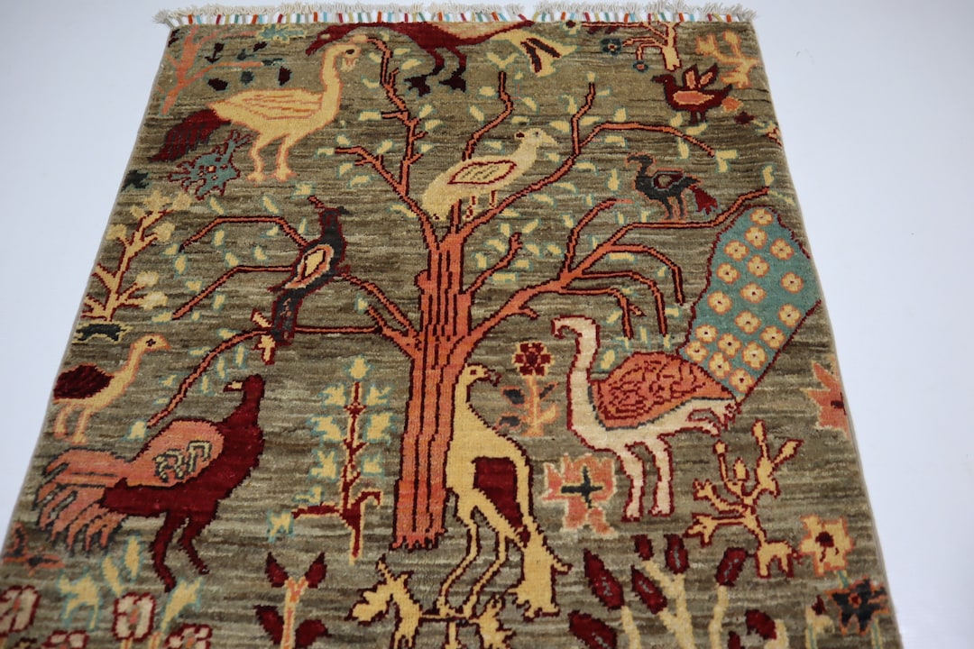 Natural Pictorial Rug 2'10x4'2 Ft Afghan Handmade Wool Area Rug 3x4 ...