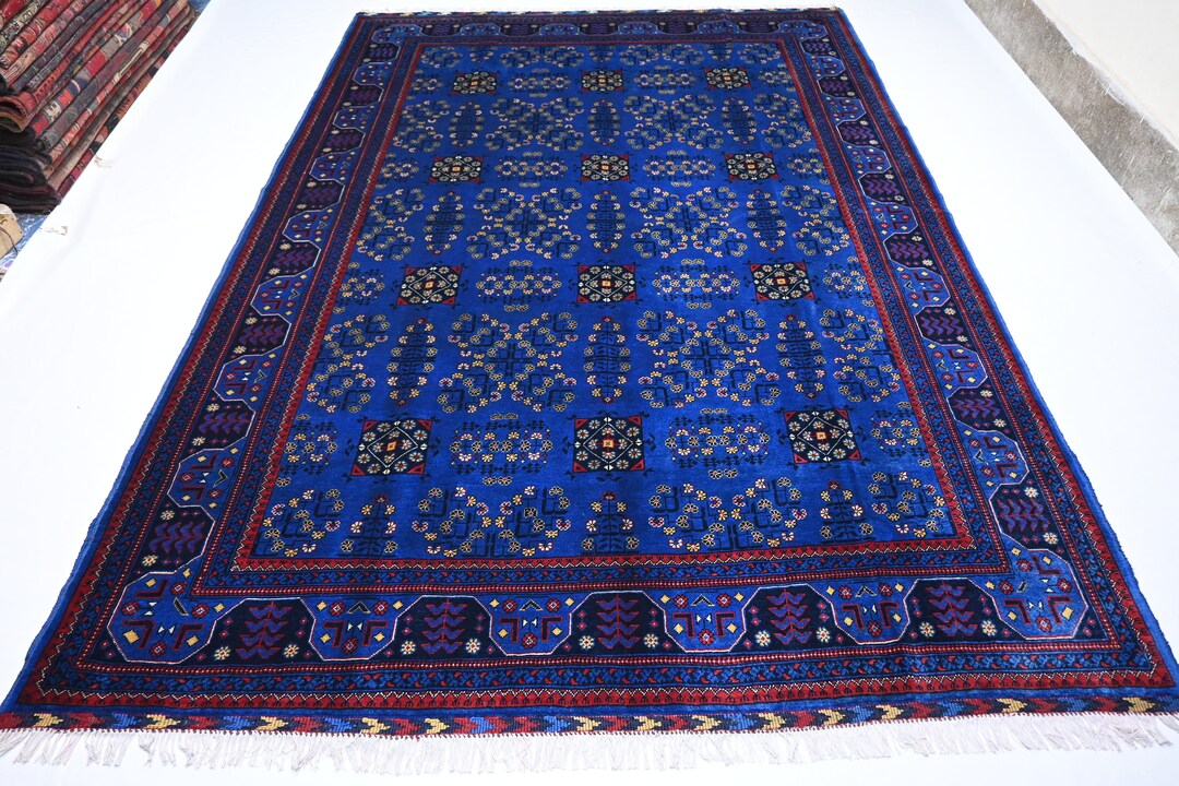 7x10 Large Afghan Super Fine Blue Green Bukhara Rug/ Rich Colors ...