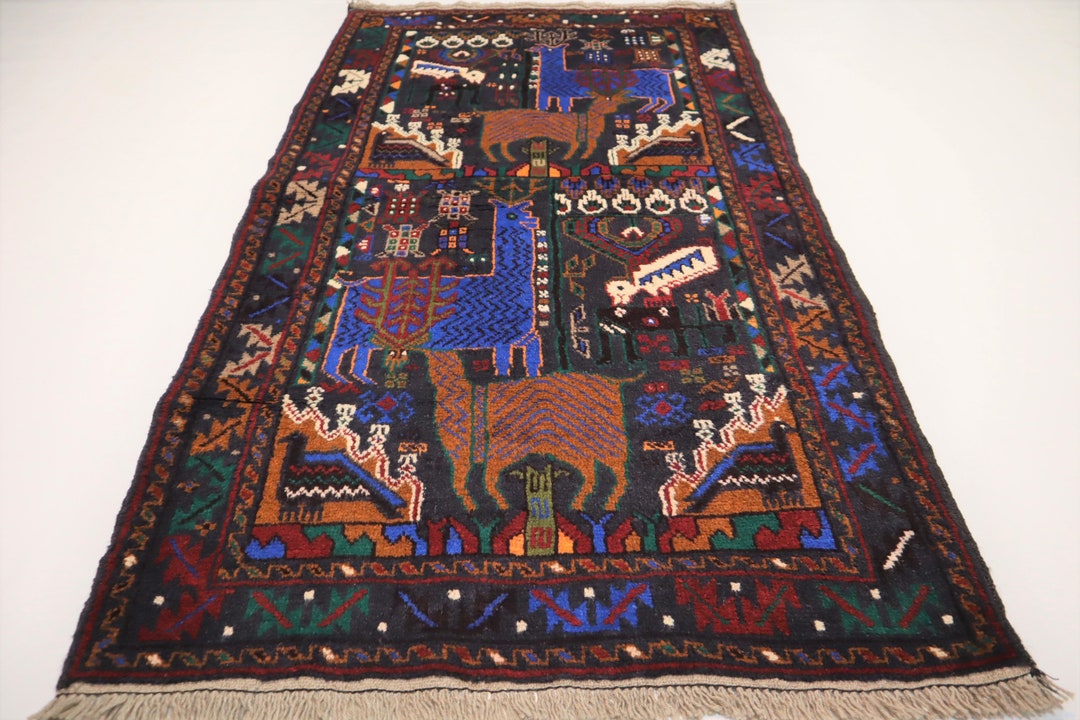 3x5 Pictorial Hunting Scene Antique Rug/ Handmade Wool Area Rug/ Afghan ...