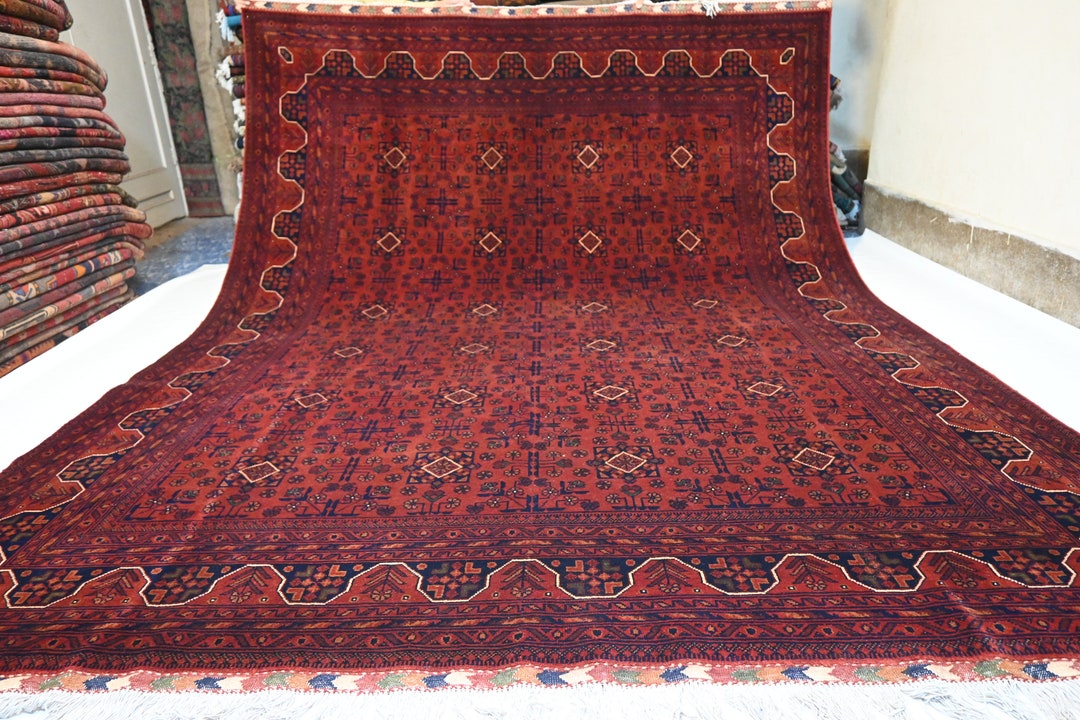 8x10'4 Ft Red Large Afghan Rug/ Afghan Fine Quality Wool Rug/ Bukhara ...
