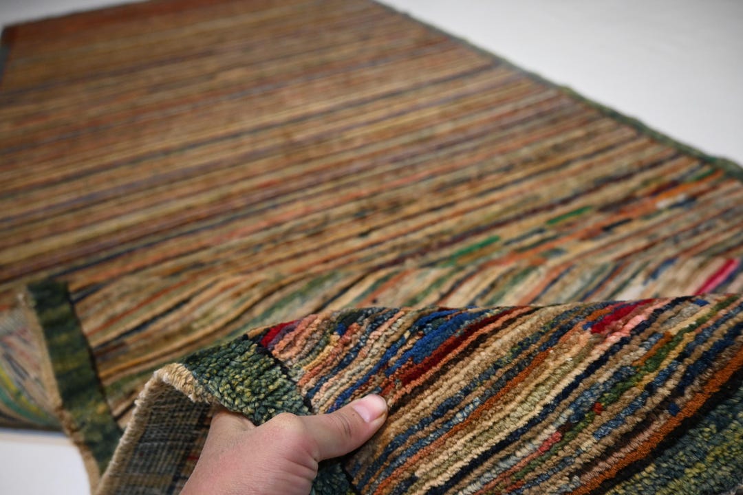 3x9 Striped Rug/ Multi Color Modern Gabbeh Rug/ Turkmen Fine Quality ...