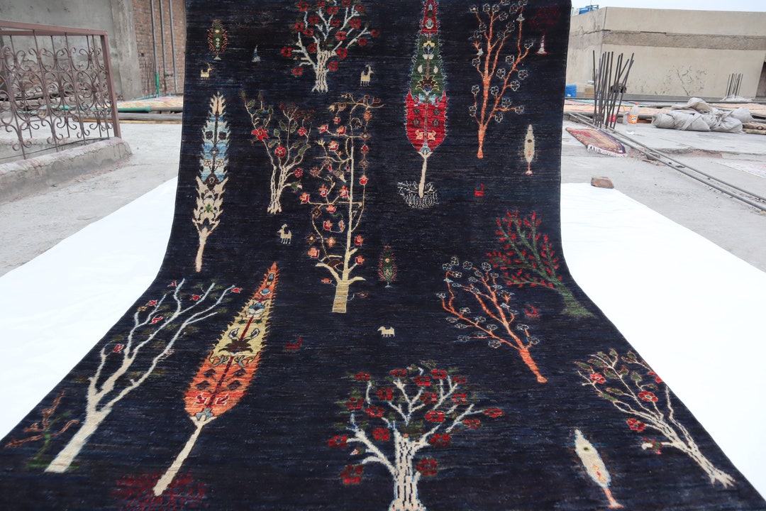 Black Tree of Life Rug 5'6x8'4 Ft/ 167x253 Cm Afghan Hand Knotted Wool ...