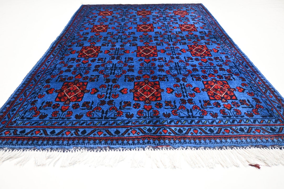 Blue Rug 3x5 Afghan Bukhara Rug 100x150 Cm Stunning Tribal Rug/ Hand ...