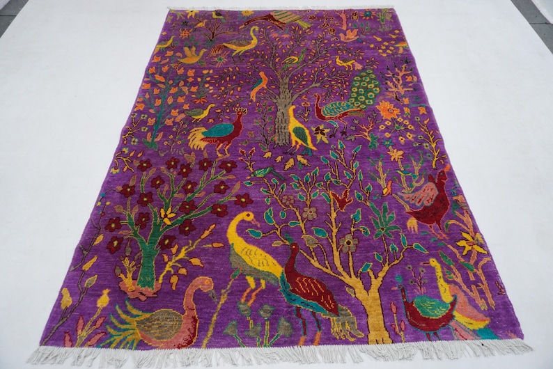 Alfombra ilustrada de pavo real, pájaros y árboles, de 5 x 7 pulgadas ...