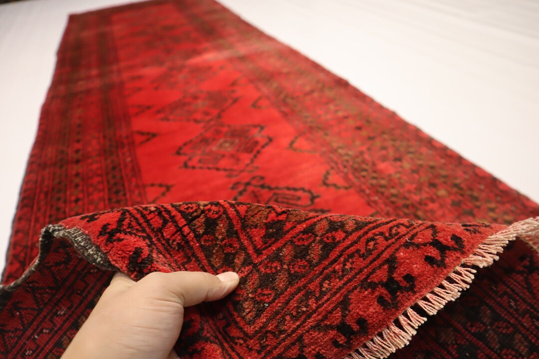 9 Ft Runner Rug/ Afghan Handmade Soft Pile Wool Turkmen Tribal Design ...