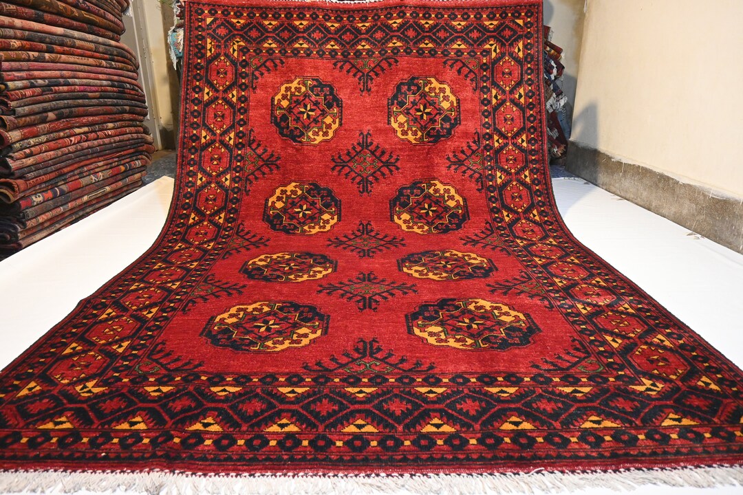 7x10 Famous Antique Pattern Afghan Rug/ Large Red Area Rug/ Stunning ...