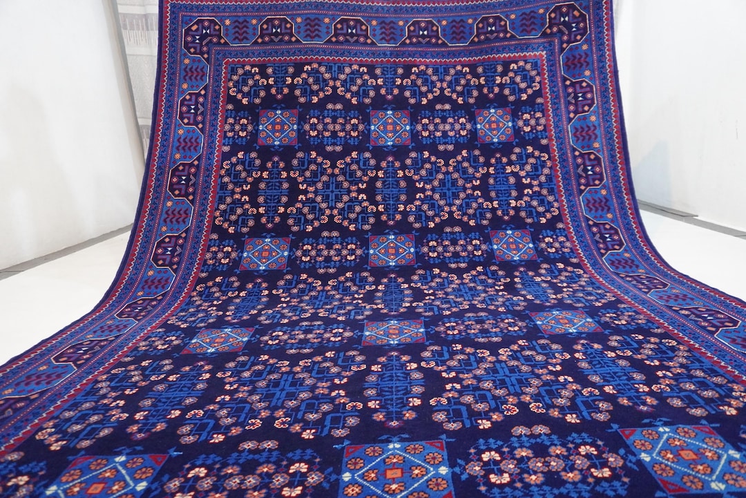 7x10 Navy Blue Bukhara Rug/ Afghan Hand Knotted Super Fine Wool Rug ...