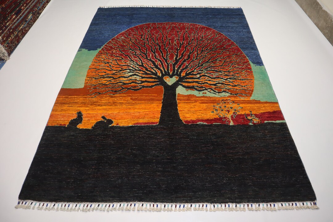 Tree of Life Design Pictorial Rug 5'10x7'7 Ft Fine Quality Hand Knotted ...