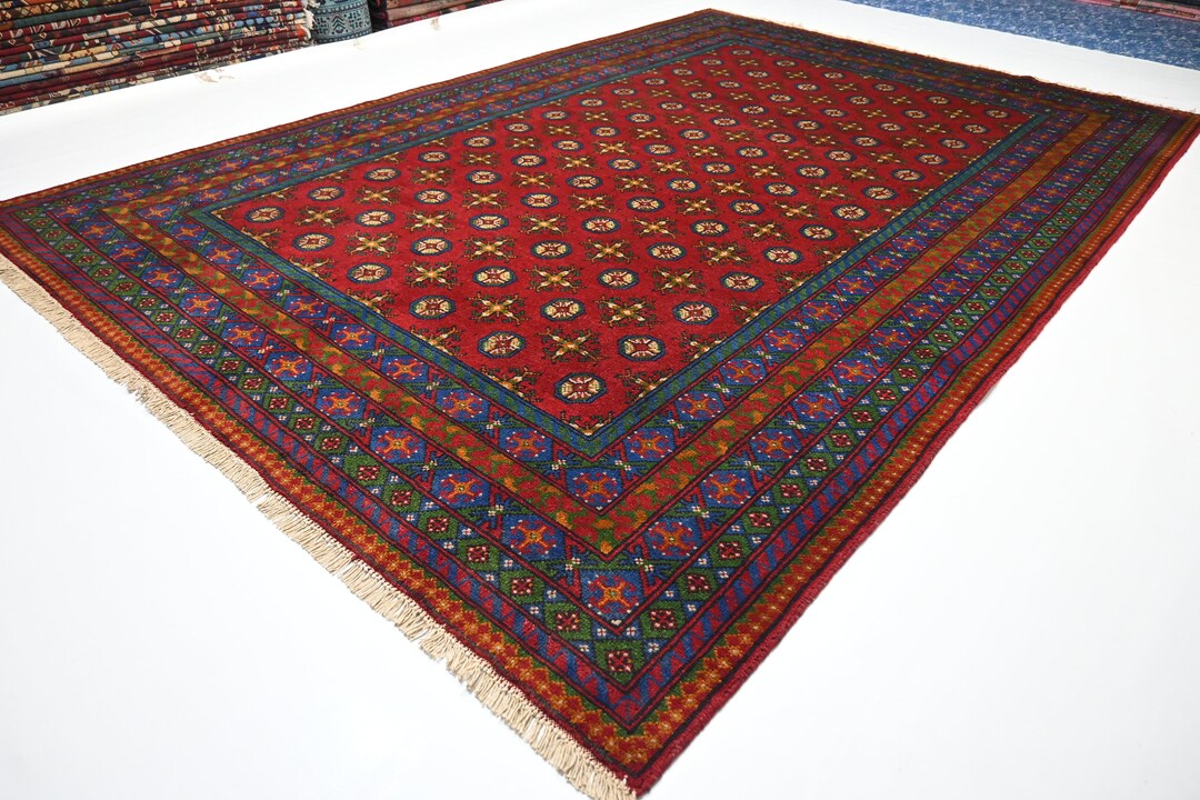 10x7 Large Afghan Fine Red Mowri Rug/ Rich Colors Turkmen Hand Knotted ...