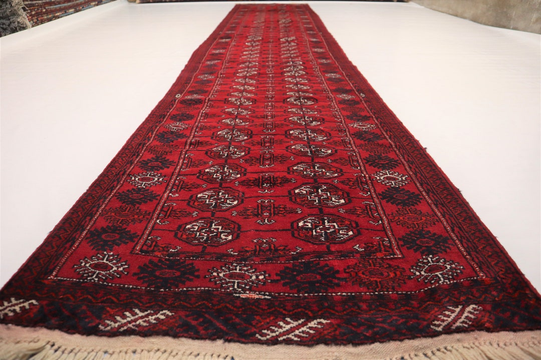 1940s Antique Runner Rug 2'6x12'9 Ft Afghan Fine Quality Handmade Mowri ...