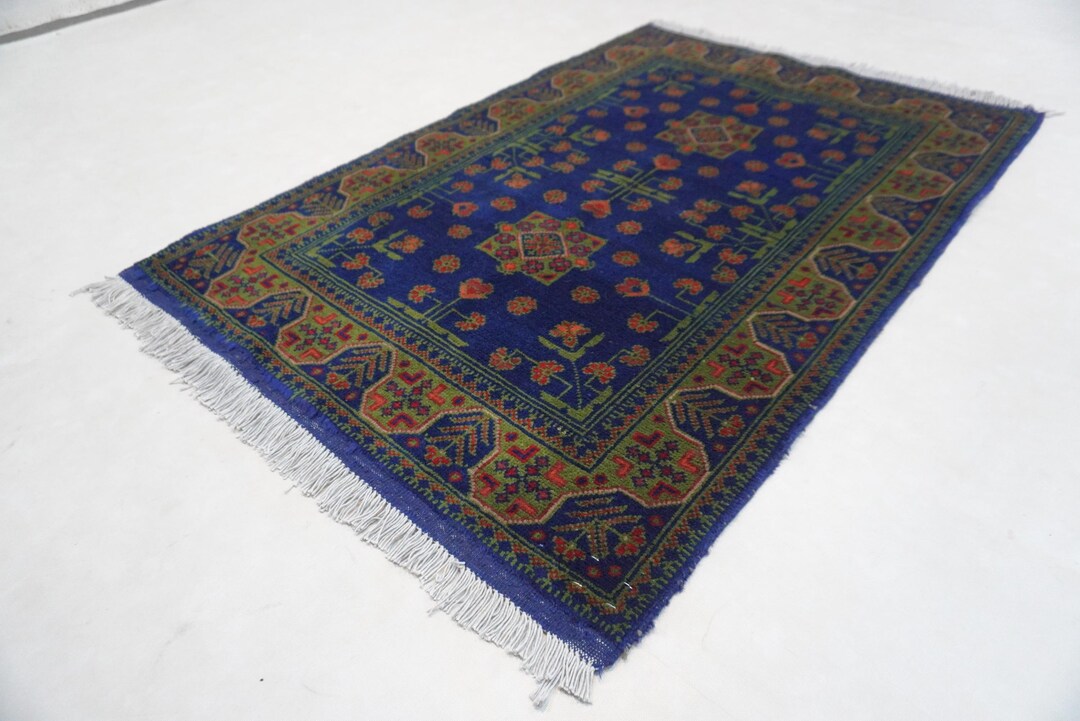 3x4 Royal Blue Bukhara Rug/ Afghan Super Fine Quality Rug/ Handmade ...