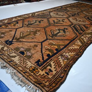 1900s Antique Rug 4'7x13 Ft Caucasian Terracotta Rug/ Handmade Turkmen ...