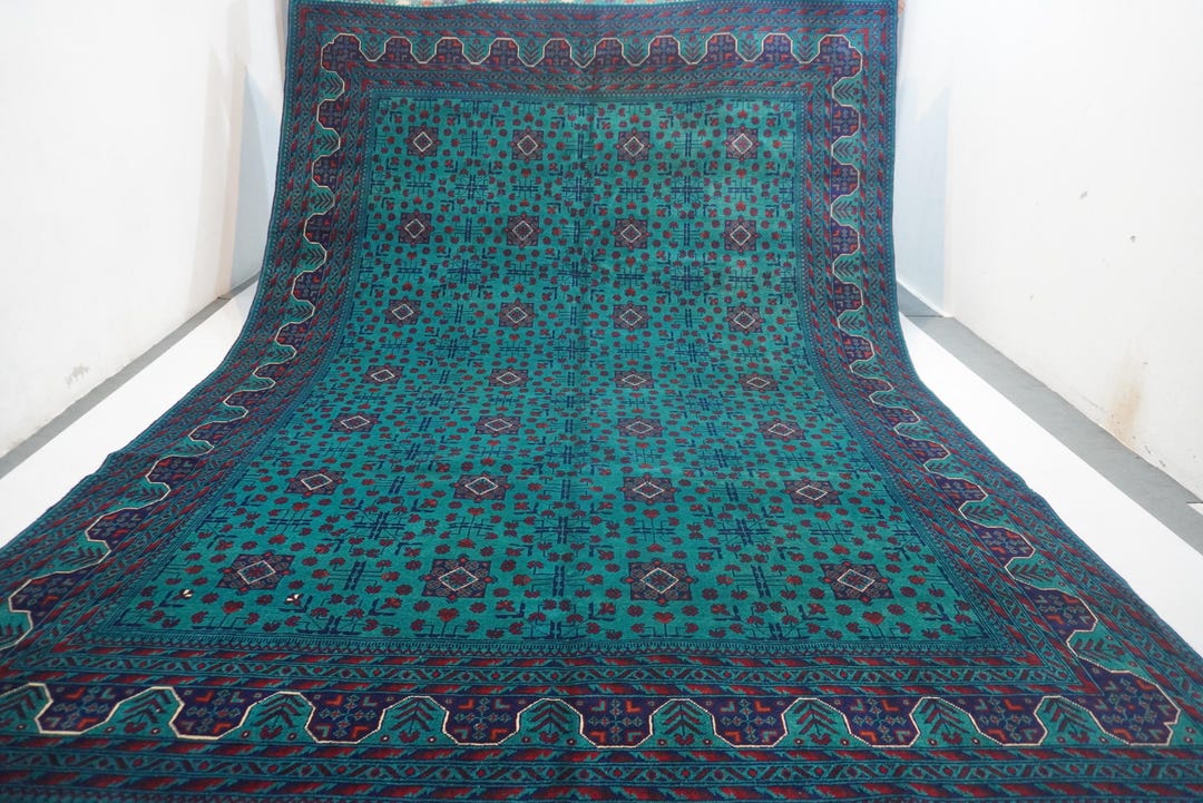 13x9 Stunning Large Afghan Bukhara Rug/ Turkmen Rich Turquoise Rug ...