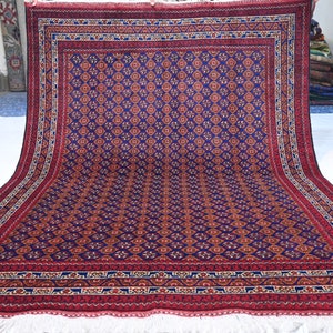 5x7 Navy Blue Red Afghan Bilgic Rug/ Super Fine Hand Knotted Wool Rug ...