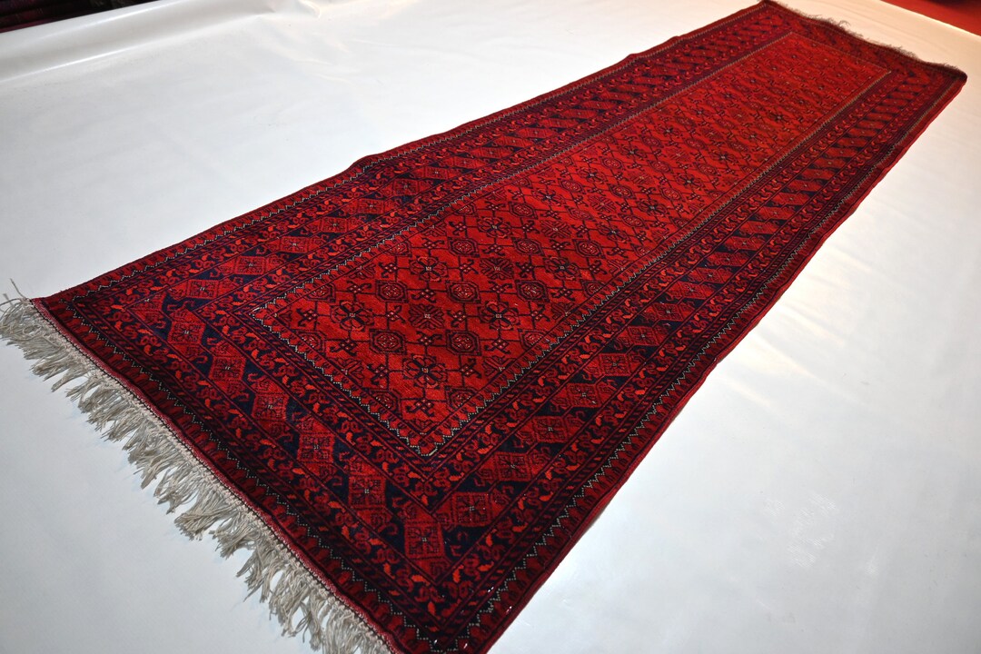 10 Ft Runner Rug/ Afghan Handmade Wool Bashiri Design Rug/ Red Dark ...
