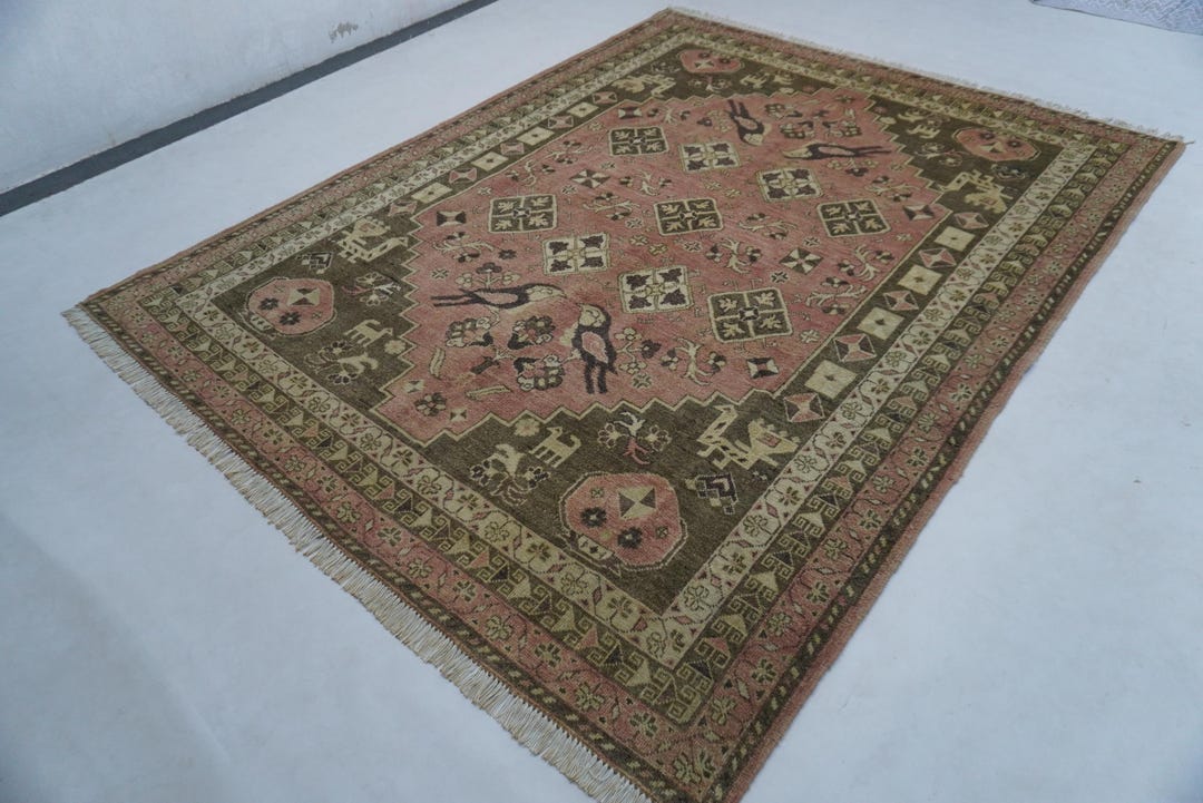 Vintage Pictorial Rug 8x6 Collectors Piece Rug/ Afghan Handmade Wool ...