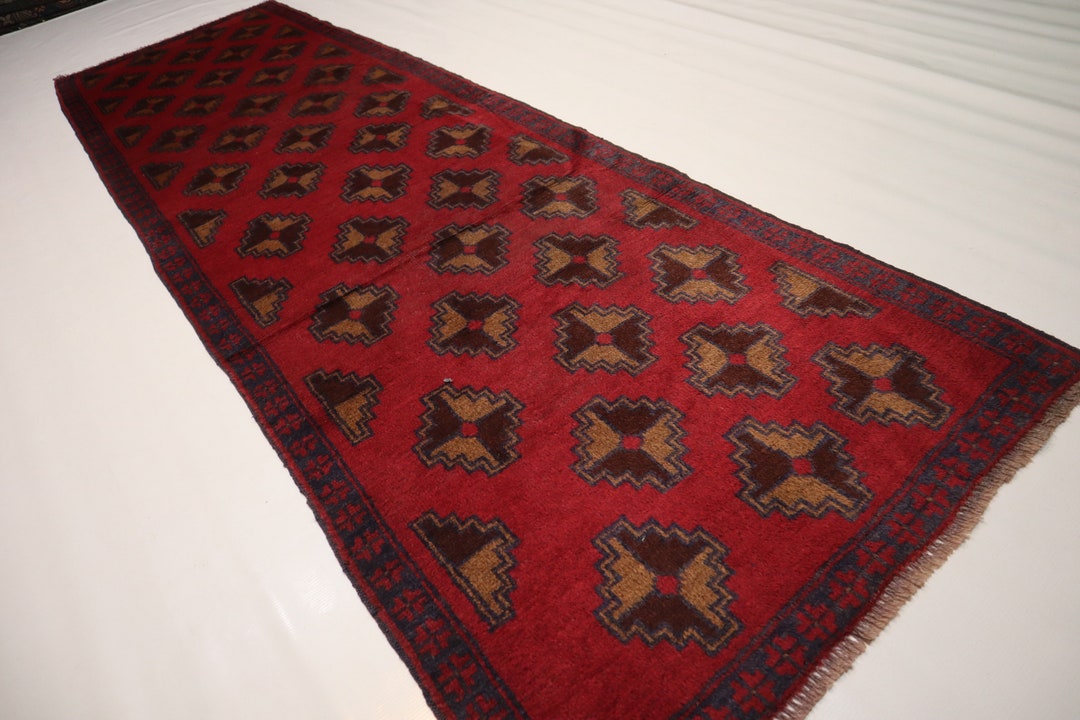 9 Ft Runner Rug/ Afghan Vintage Baluchi Rug/ Hand Knotted Wool Oriental ...
