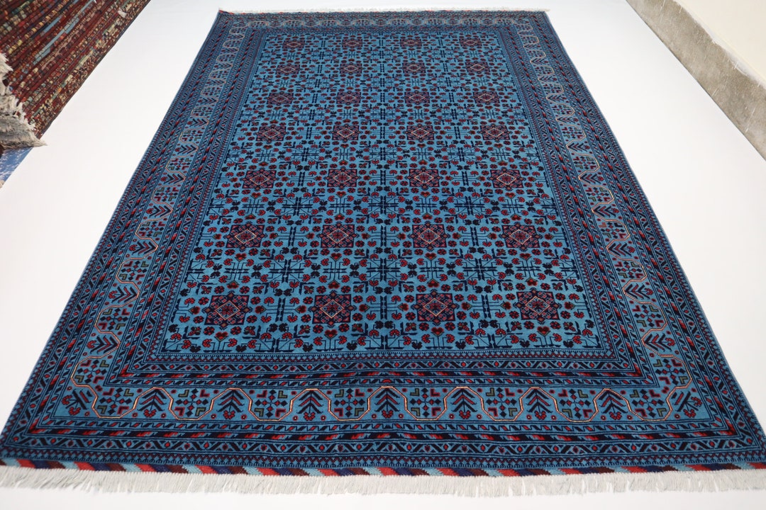 5x7 (7x10) ( 9x11 ) Blue Bukhara Rug/ Afghan Super Fine Quality ...