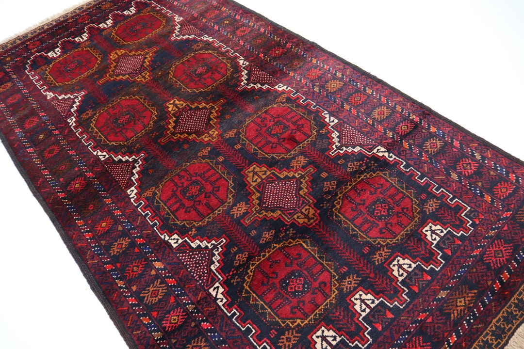 Afghan Rug/ Vintage Rug 3'10x7'6 Ft Baluchi Rug/ Wool Area Rug/ Faded ...