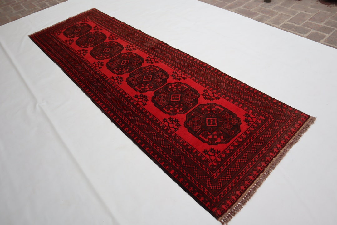 3x9 Runner Rug/ Handmade Vintage Rug/ Elephant Foot Design Oriental ...