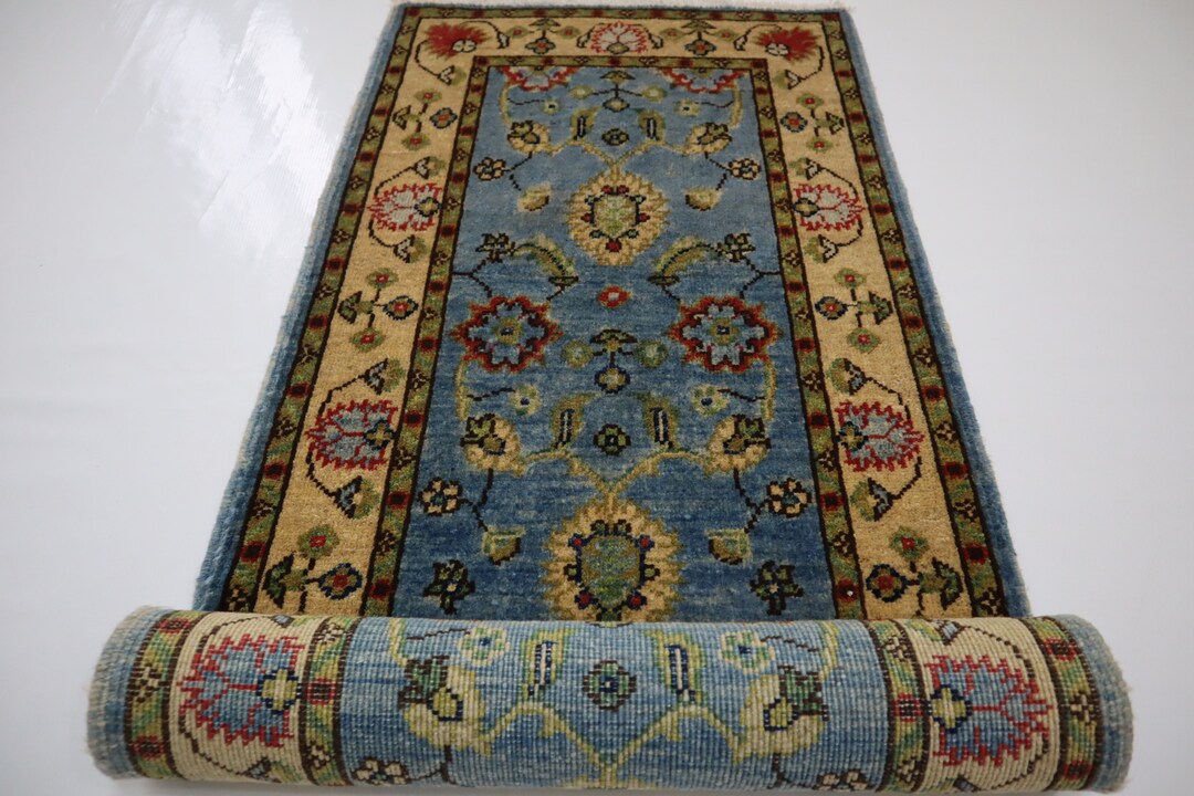 6 Ft Runner Rug/ Blue Ziegler Design Rug 2'1x5'9/ Fine Quality Handmade ...